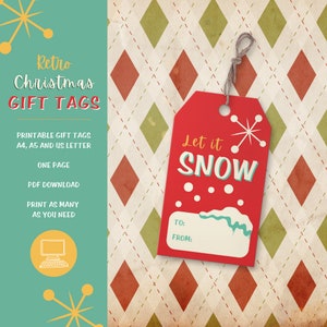 Printable Christmas Gift Tags Retro Set of 9 Christmas Gift Tags Retro ...