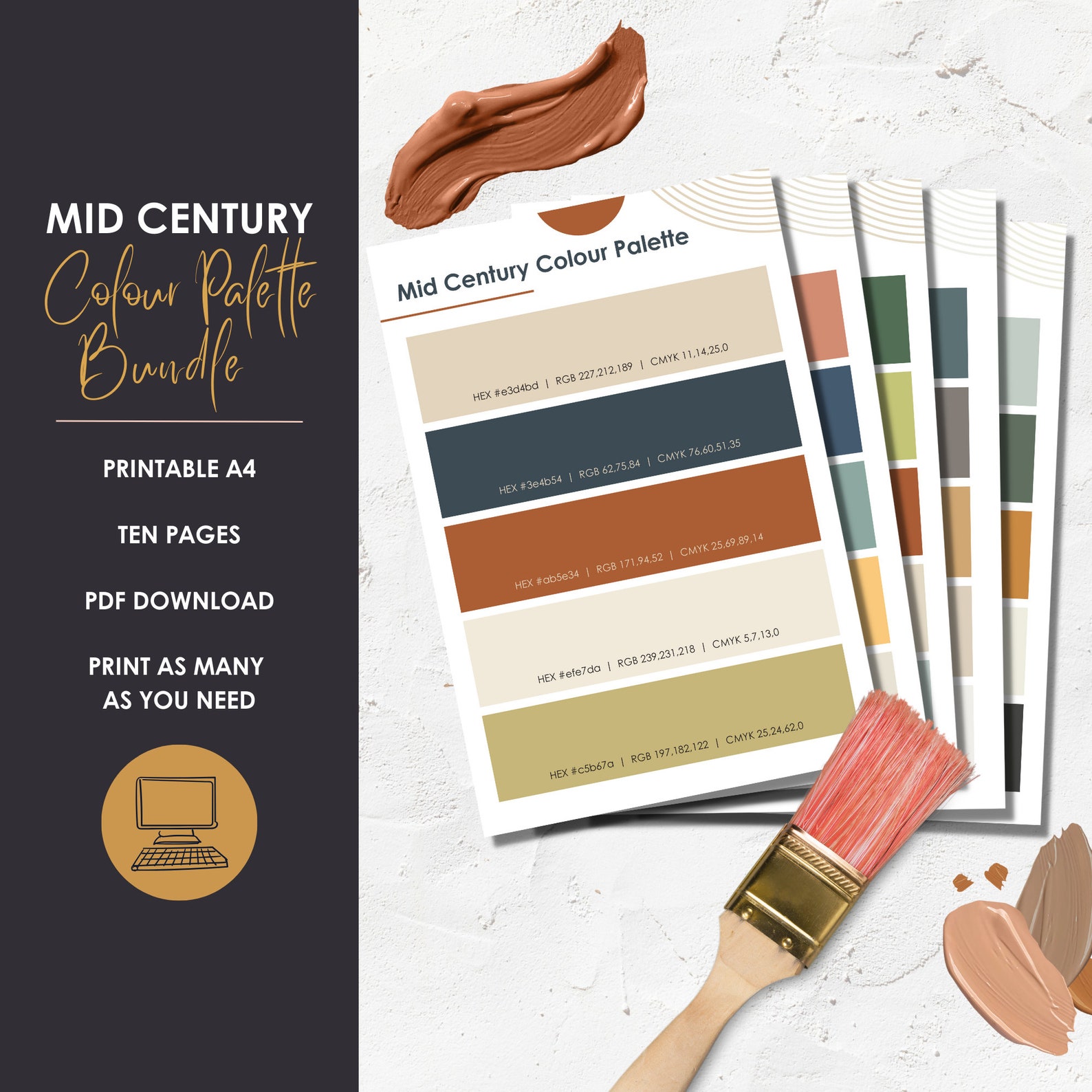 Mid Century Colour Palette Decorating Colour Chart Mid - Etsy