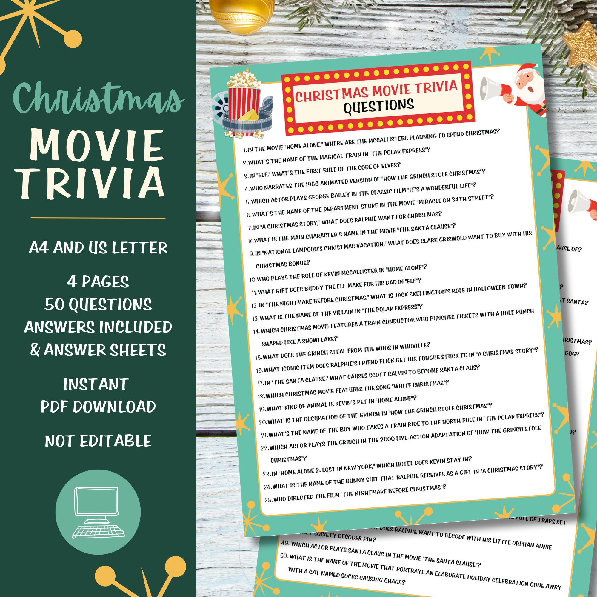 Christmas Movie Trivia Game | Family Christmas Games | Printable ...