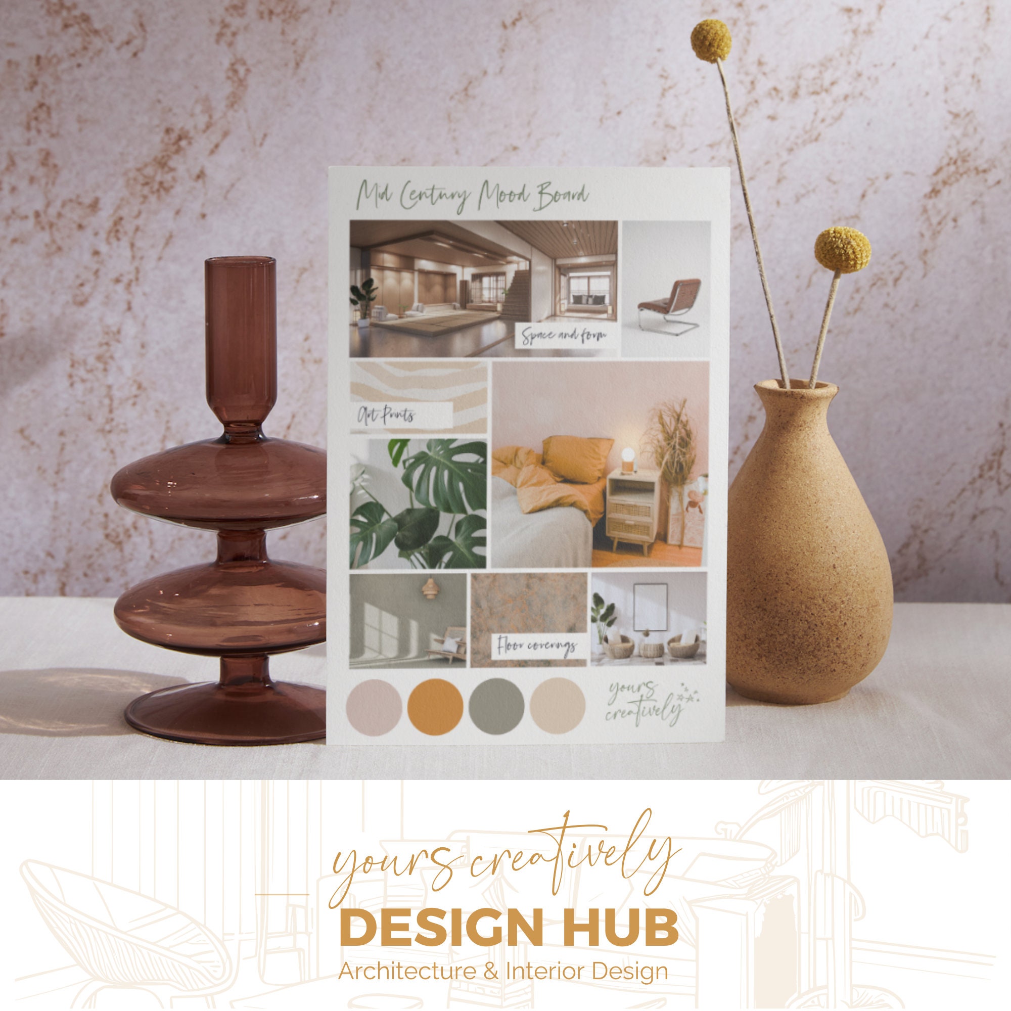 Mid Century Modern Mood Board Template | Canva Template | Digital ...