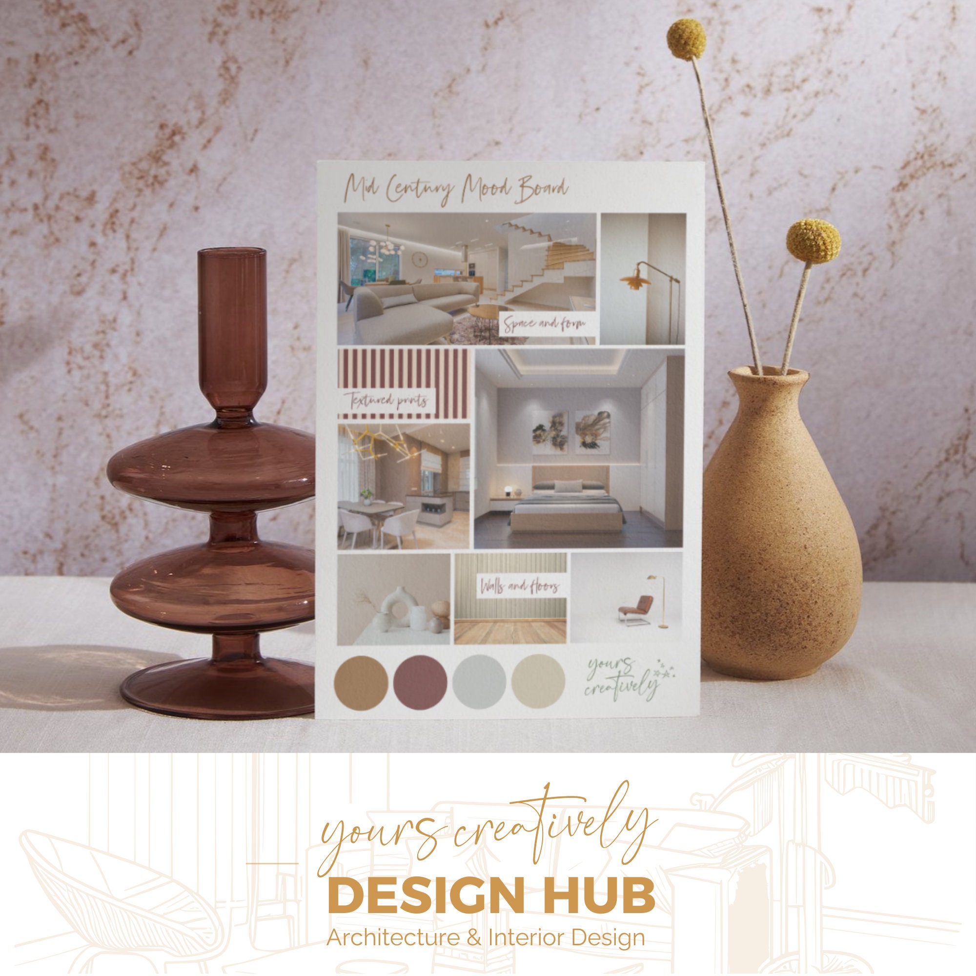 Mid Century Modern Mood Board Template | Canva Template | Digital ...
