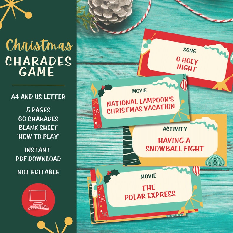 Christmas Charades Game Festive Holiday Fun Printable Activity for ...