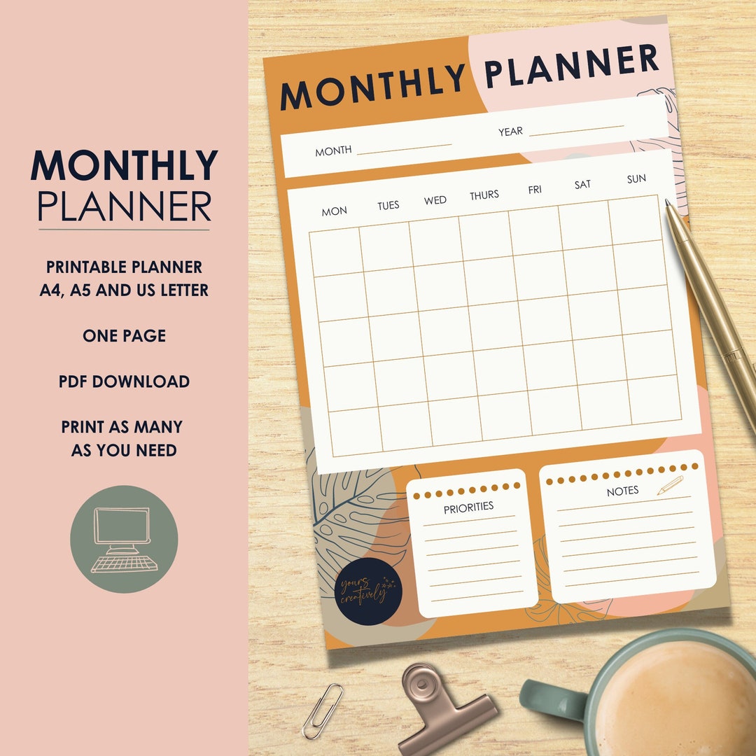 Printable Monthly Planner A4,A5,US Letter, Instant Download, Gold - Etsy