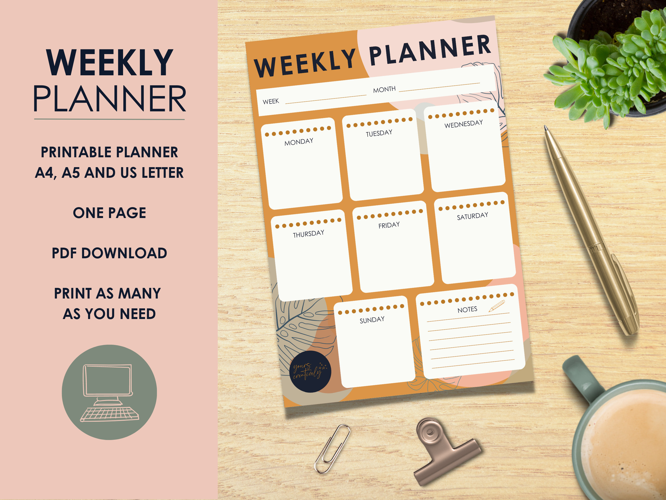 Printable Weekly Planner A4A5US Letter Instant Download - Etsy