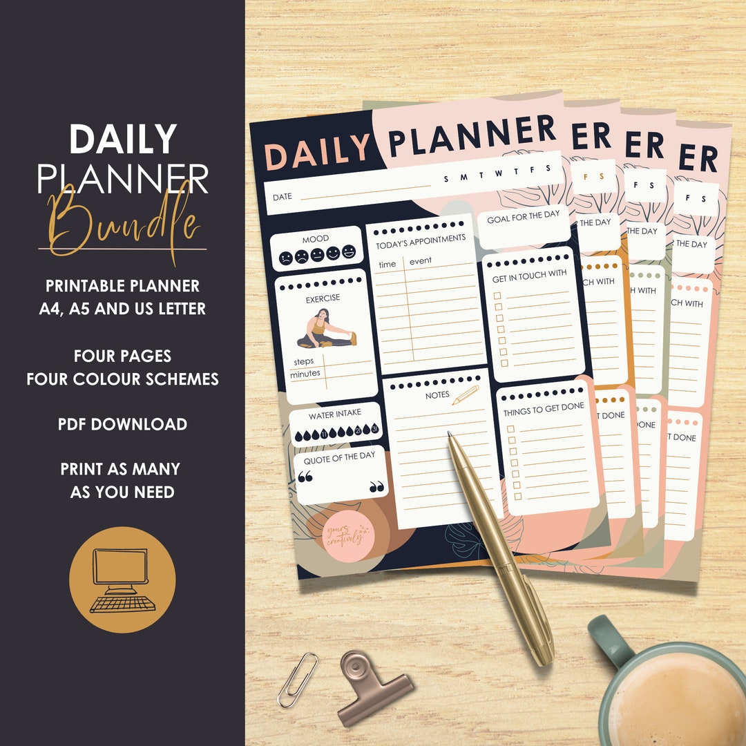 Printable Daily Planner A4,A5,US Letter, Instant Download, Bundle Gold ...