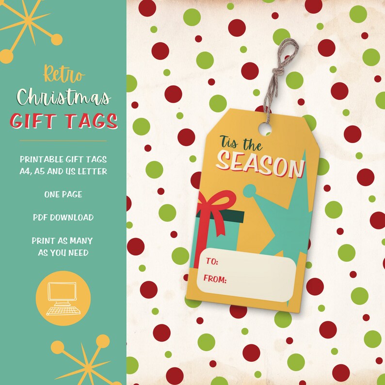 Printable Christmas Gift Tags Retro Set of 9 | Christmas Gift Tags ...