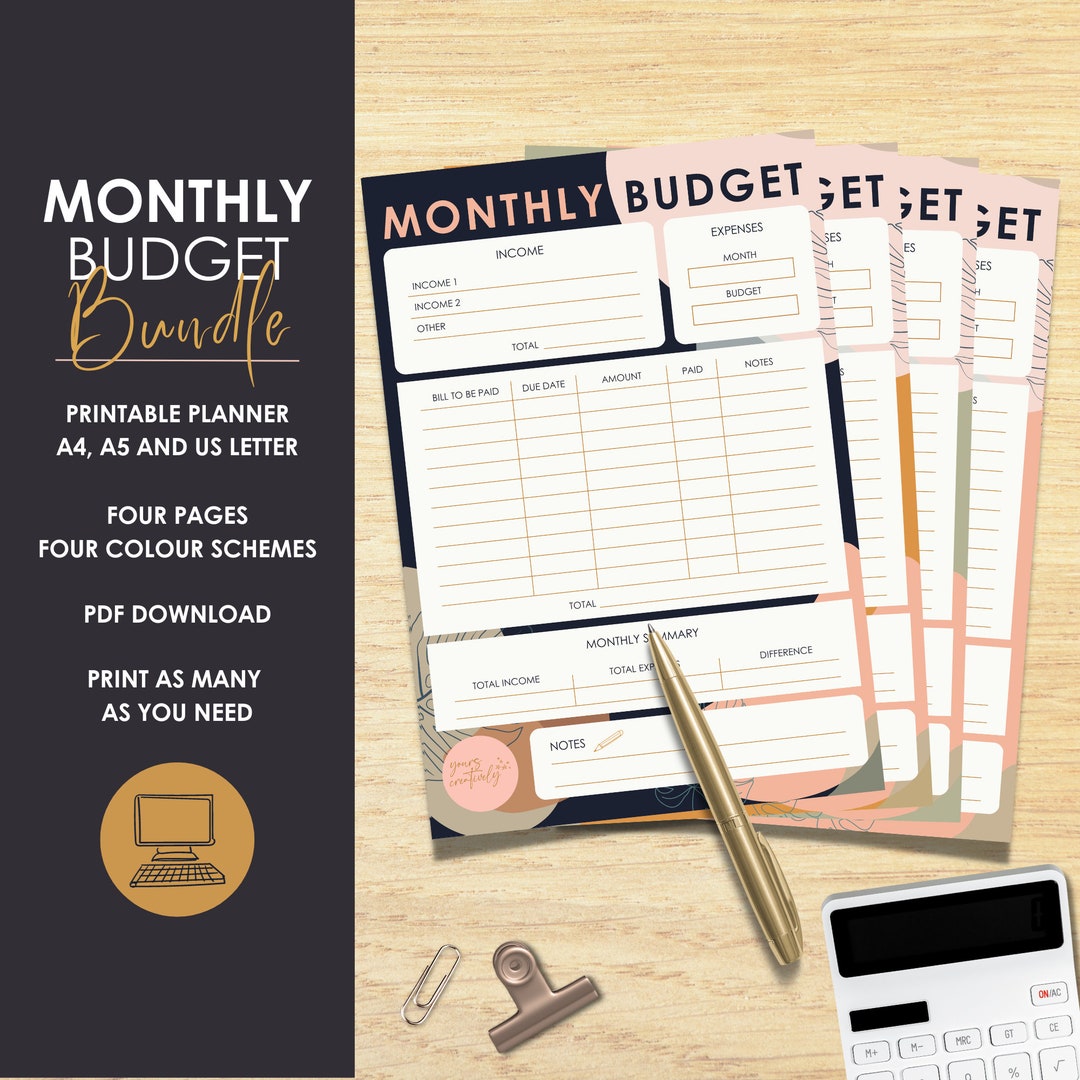 Printable Monthly Budget Planner A4,A5,US Letter, Instant Download ...