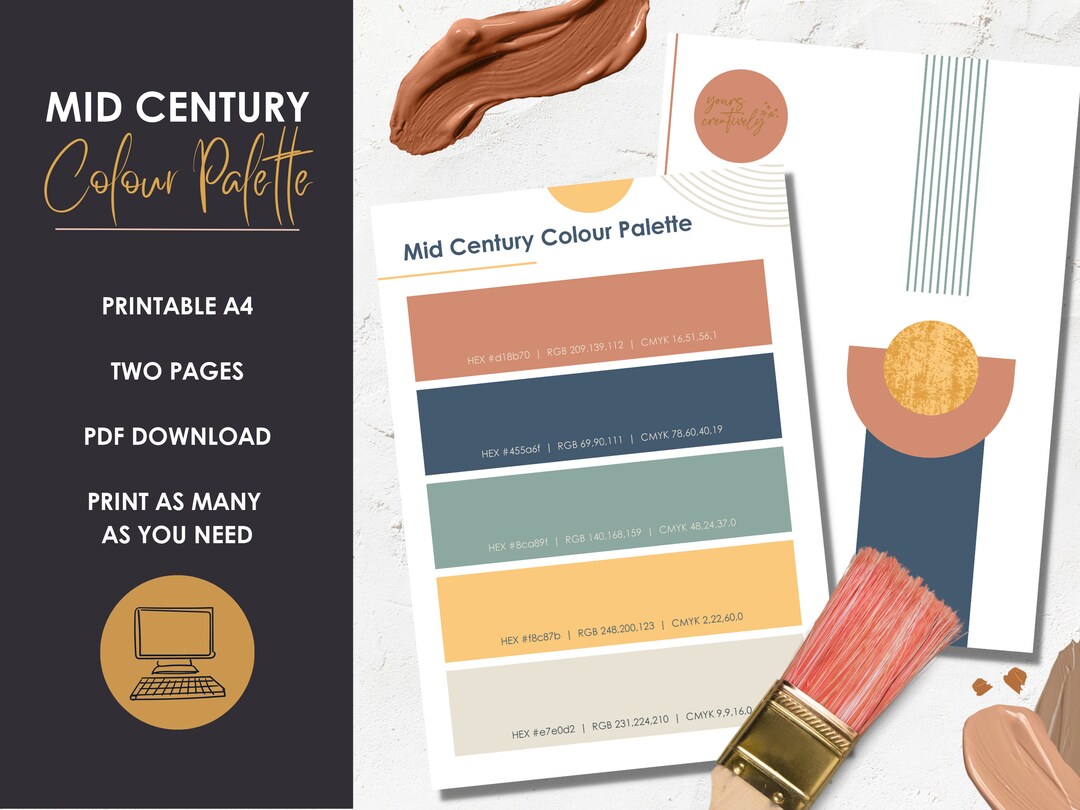 Mid Century Colour Palette Decorating Colour Chart Mid - Etsy