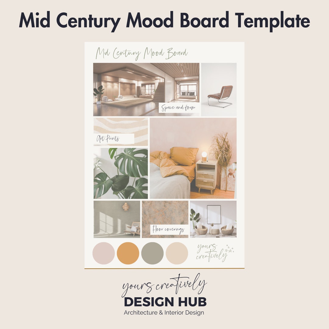 Mid Century Modern Mood Board Template | Canva Template | Digital ...