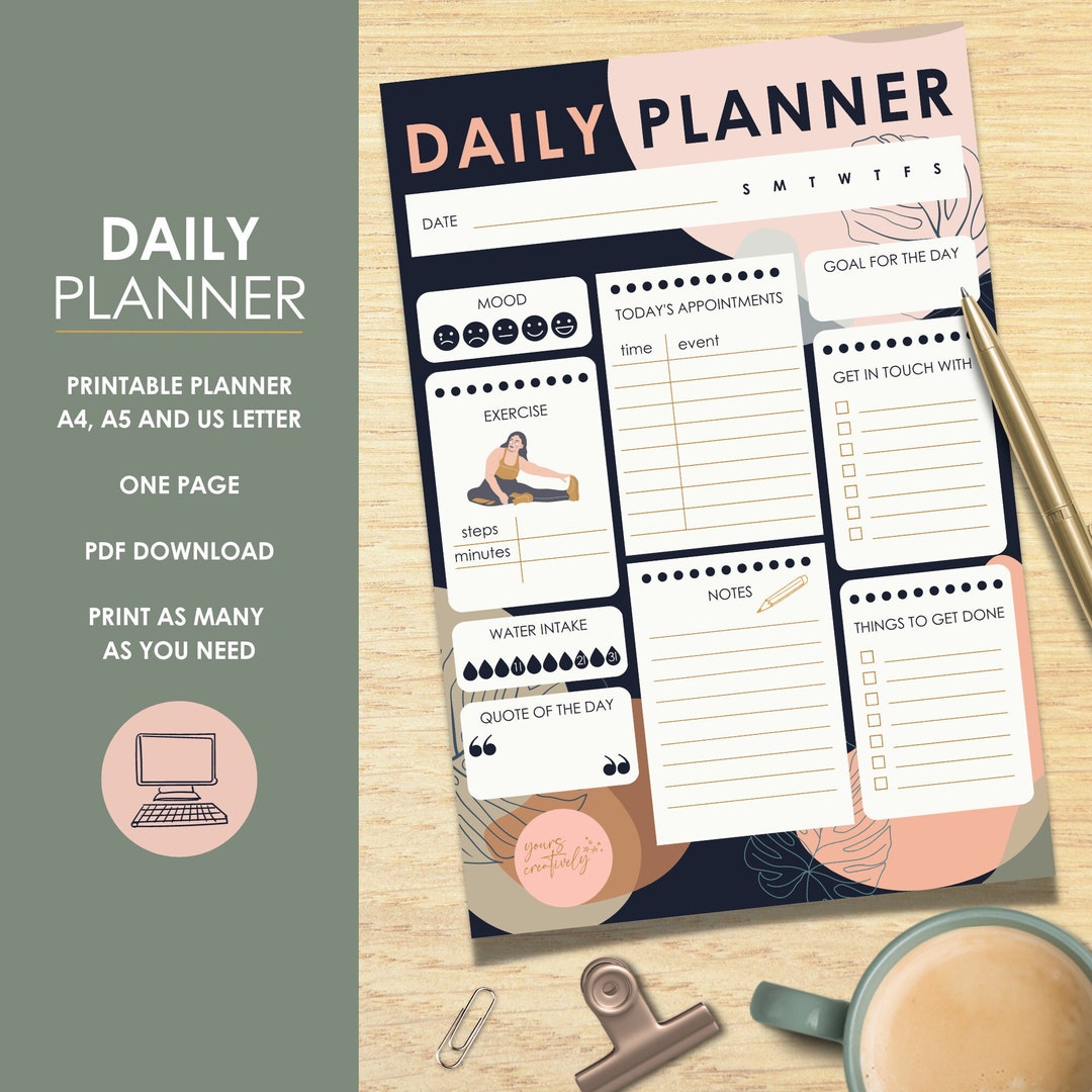 Printable Daily Planner A4,A5,US Letter, Instant Download, Navy - Etsy