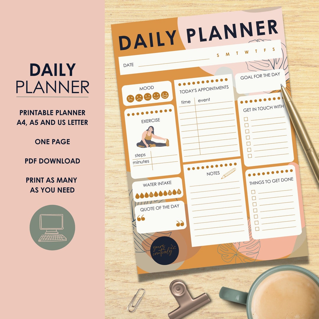 Printable Daily Planner A4,A5,US Letter, Instant Download, Gold - Etsy