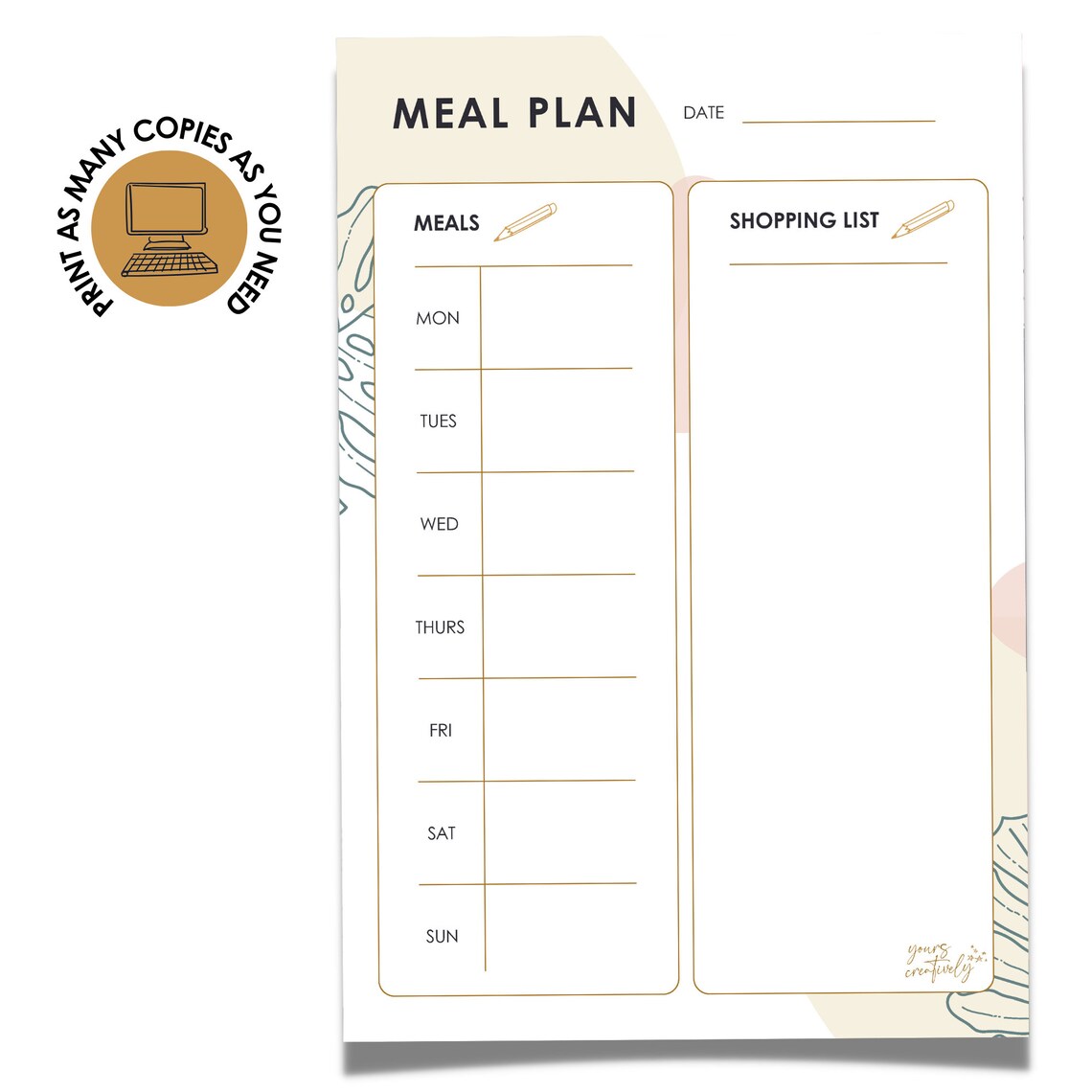 Printable Meal Planner and Grocery List A4,A5,US Letter, Instant ...
