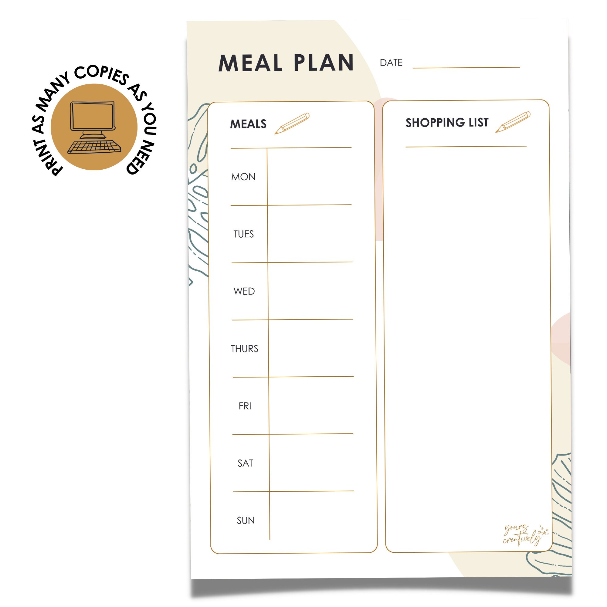 Printable Meal Planner and Grocery List A4,A5,US Letter, Instant ...