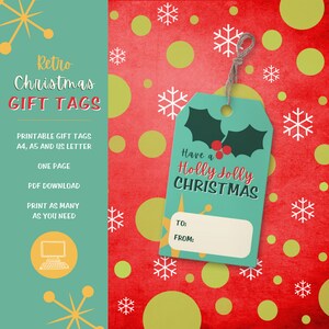 Printable Christmas Gift Tags Retro Set of 9 Christmas Gift Tags Retro ...