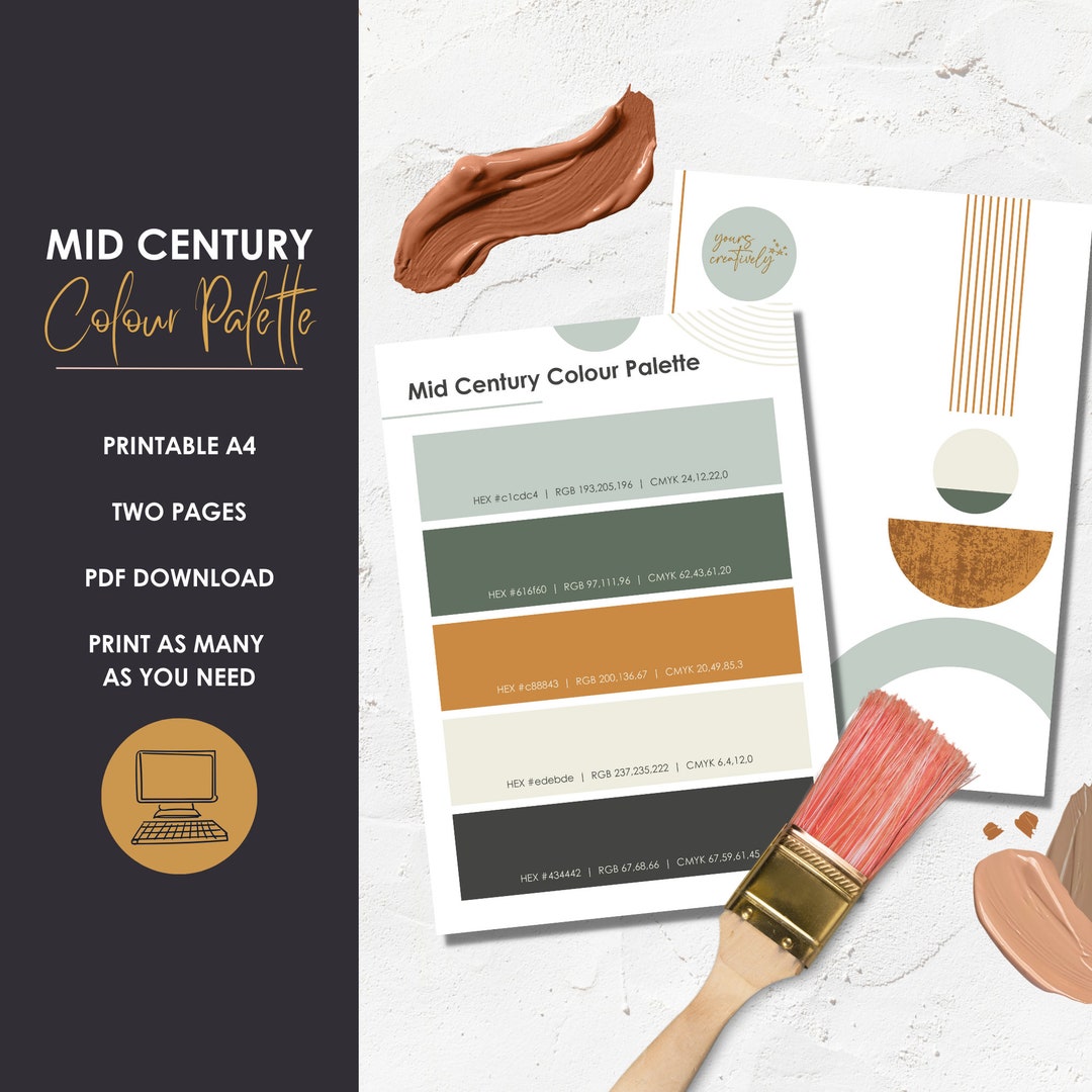 Mid Century Color Palette: Retro Decorating Chart (A4 PDF) - Etsy