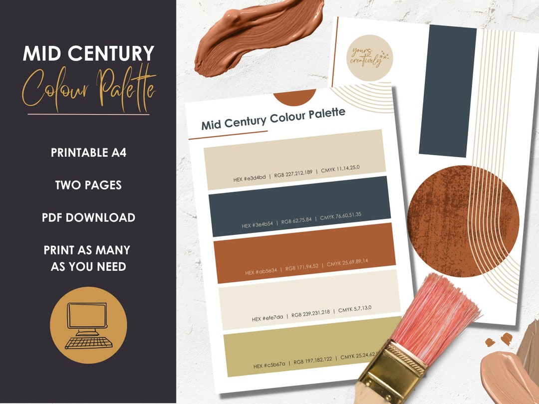 Mid Century Colour Palette Decorating Colour Chart Mid - Etsy