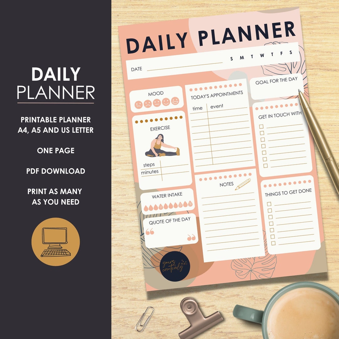 Printable Daily Planner A4,A5,US Letter, Instant Download, Pink - Etsy