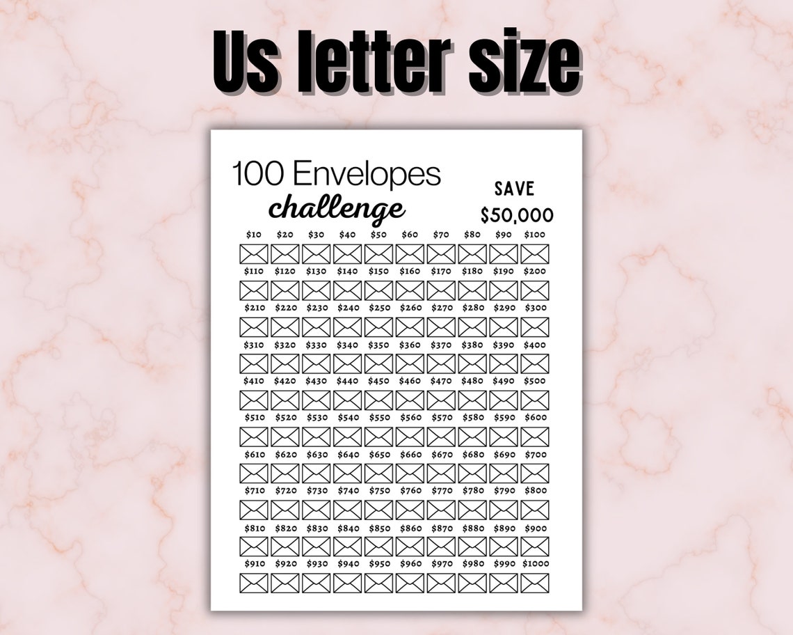 50K Savings Challenge Printable: 100 Envelope Tracker (A4, US Letter ...