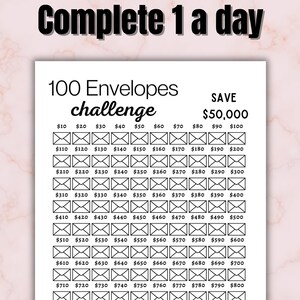 50K Savings Challenge Printable: 100 Envelope Tracker (A4, US Letter ...