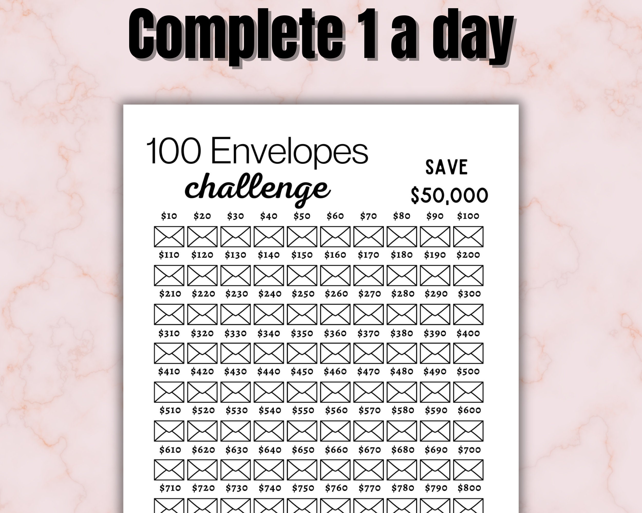 50K Savings Challenge Printable: 100 Envelope Tracker (A4, US Letter ...
