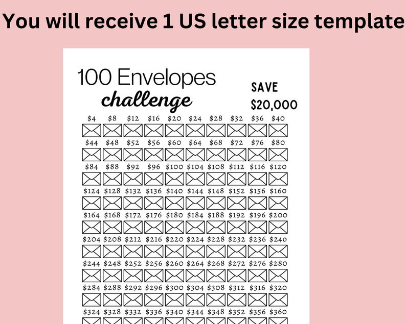 20k 100 Envelope Challenge Printable, 20,000 Savings Tracker, 20k ...