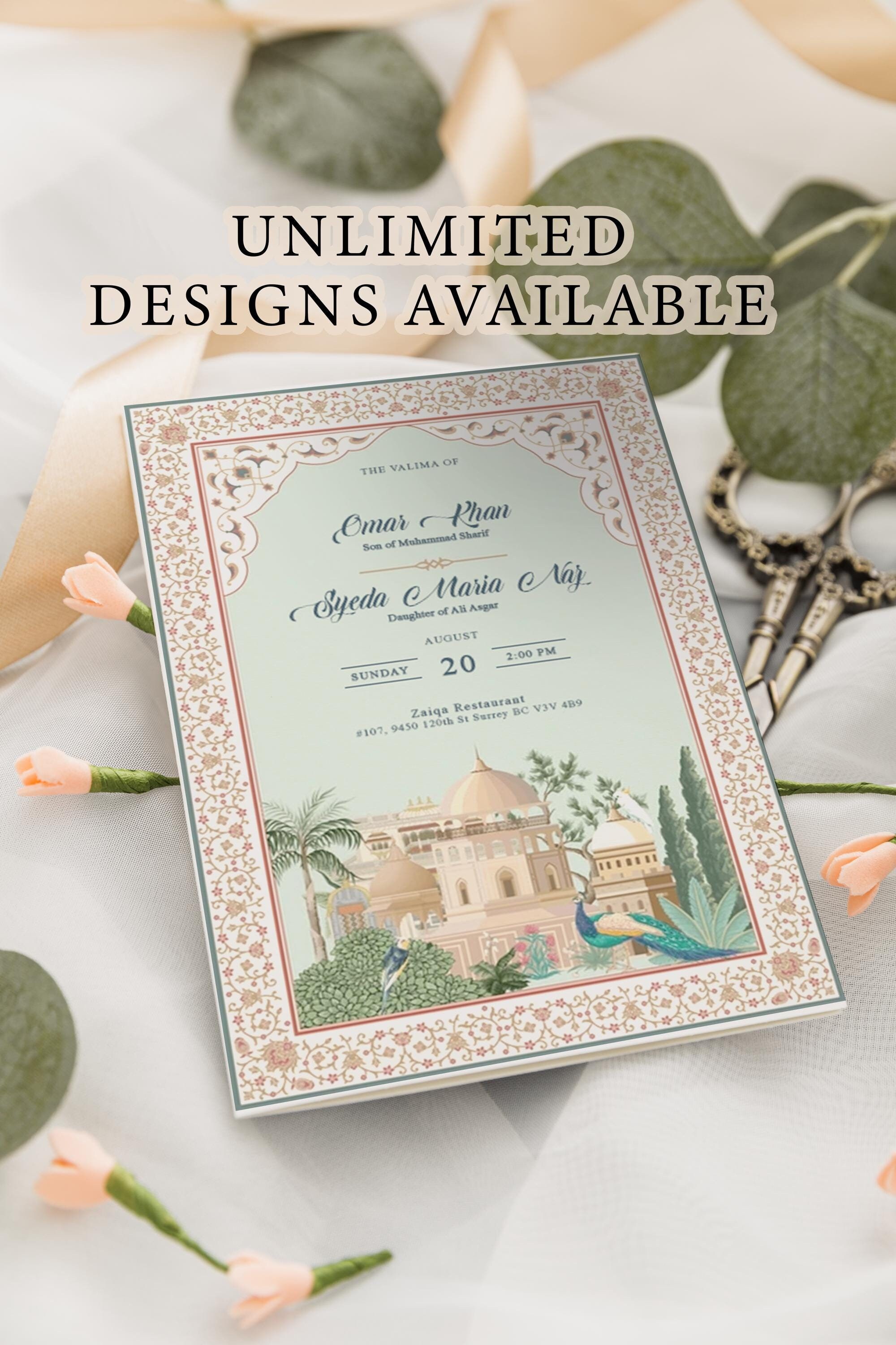Mughal Wedding Invites Muslim Indian Cards Set of 3 Unlimited Designs ...