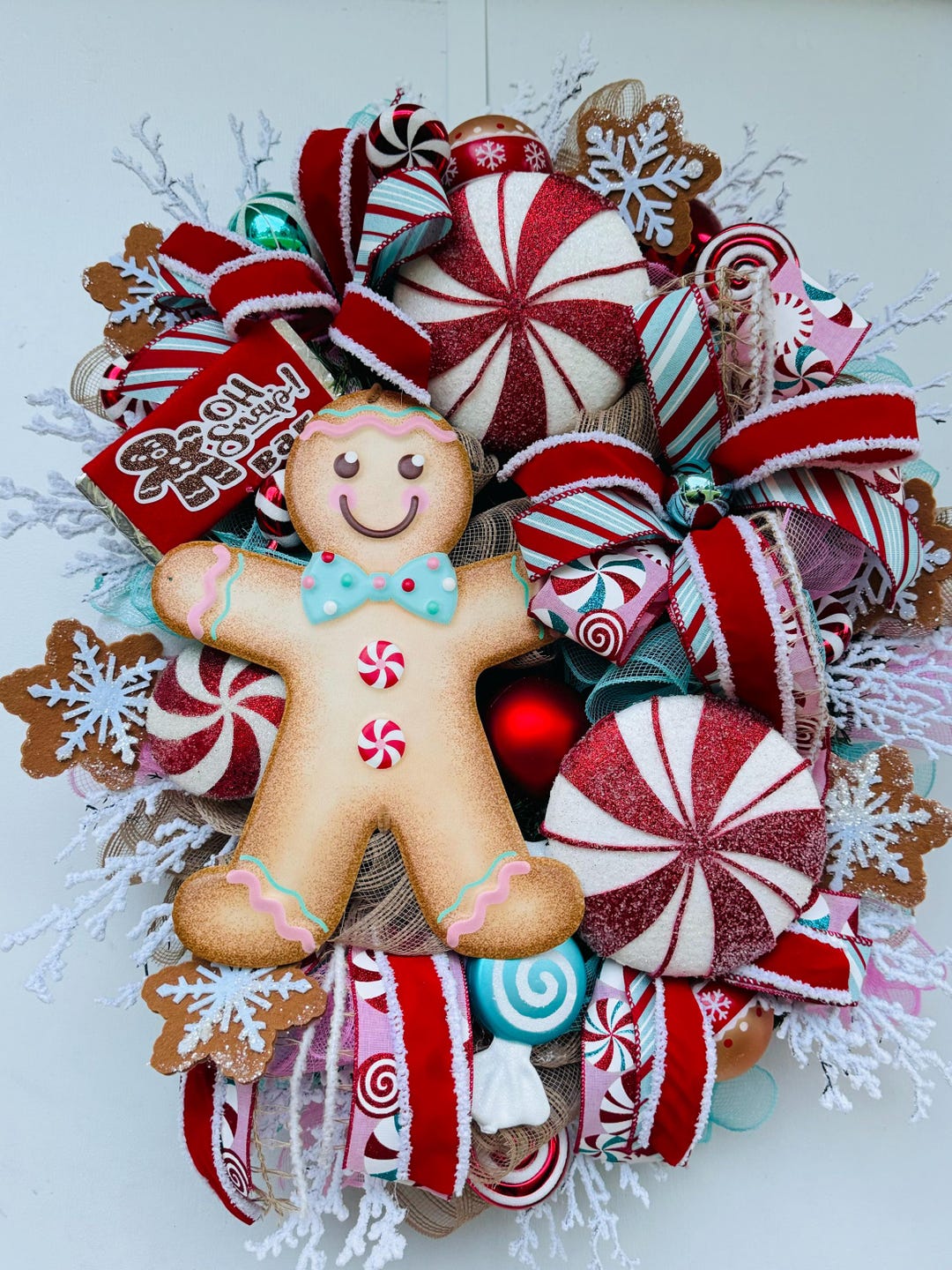 Gingerbread Peppermint Wreath - Etsy