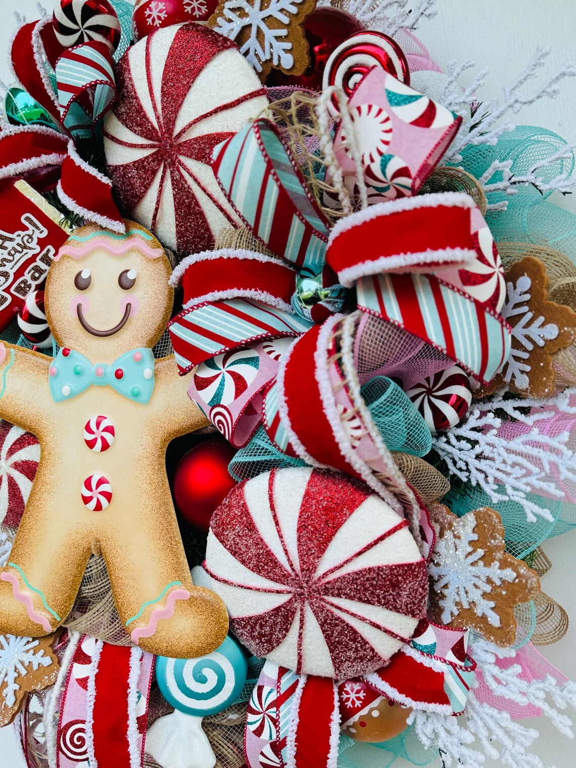 Gingerbread Peppermint Wreath - Etsy