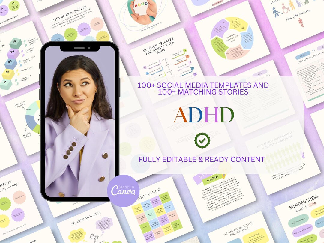ADHD Social Media Templates: Coach & Therapist Instagram Posts (canva ...