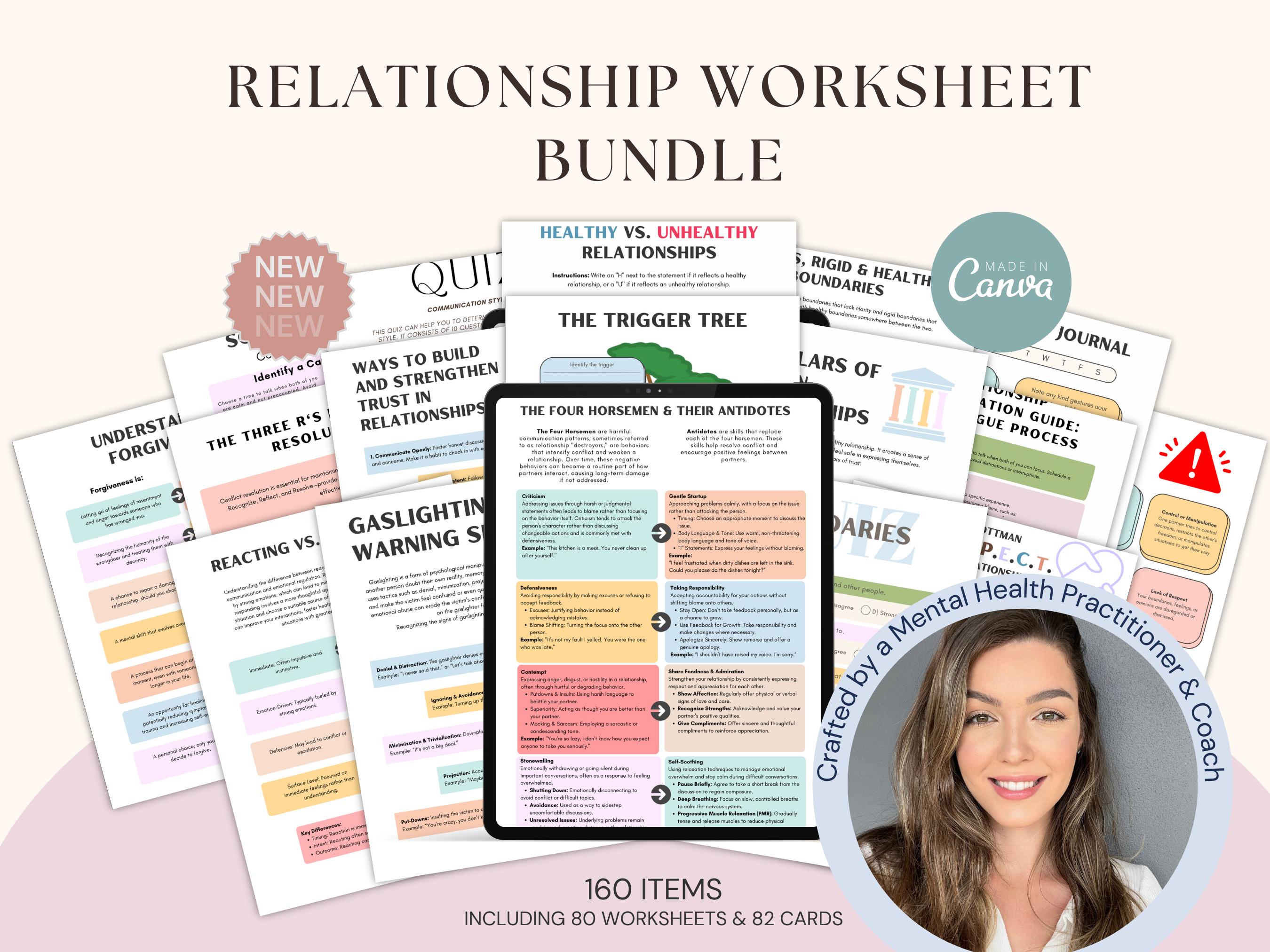 Relationship Worksheet Bundle Couple Therapy Resouces Marriage ...