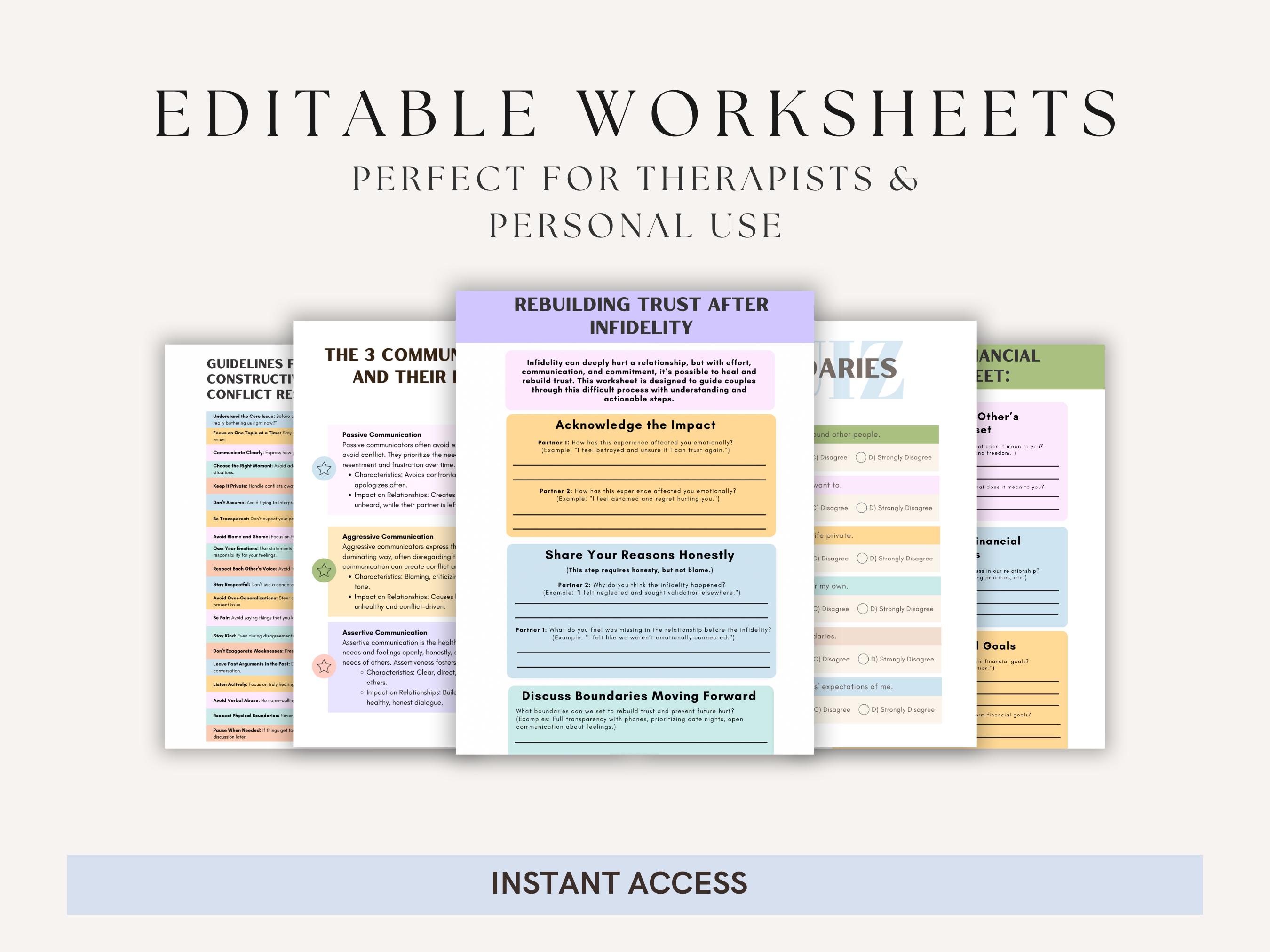 Relationship Worksheet Bundle Couple Therapy Resouces Marriage ...