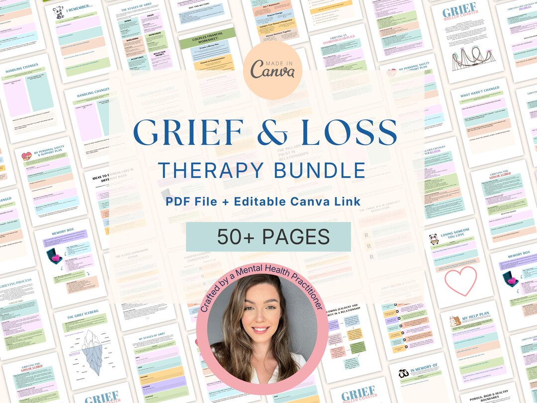 Grief & Loss Therapy Worksheets for Adults | Therapist Printable Bundle ...