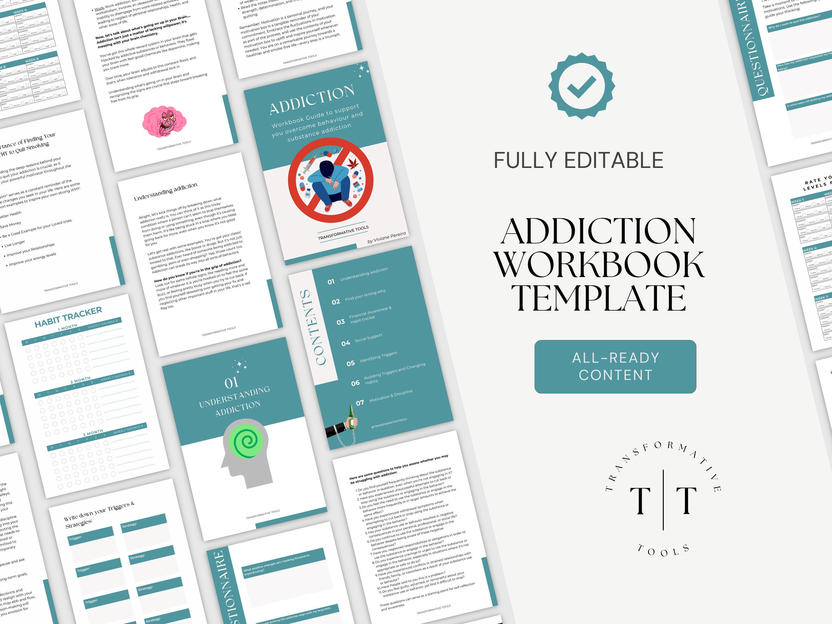 Addiction Recovery Workbook Template Overcome Addiction Counselling ...