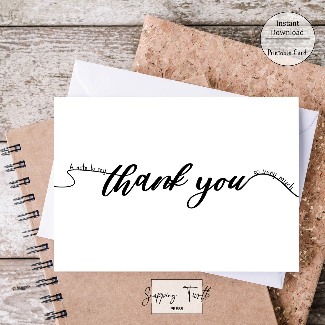 Thank You Note Printable Card, Instant Download PDF, DIY Card - Etsy