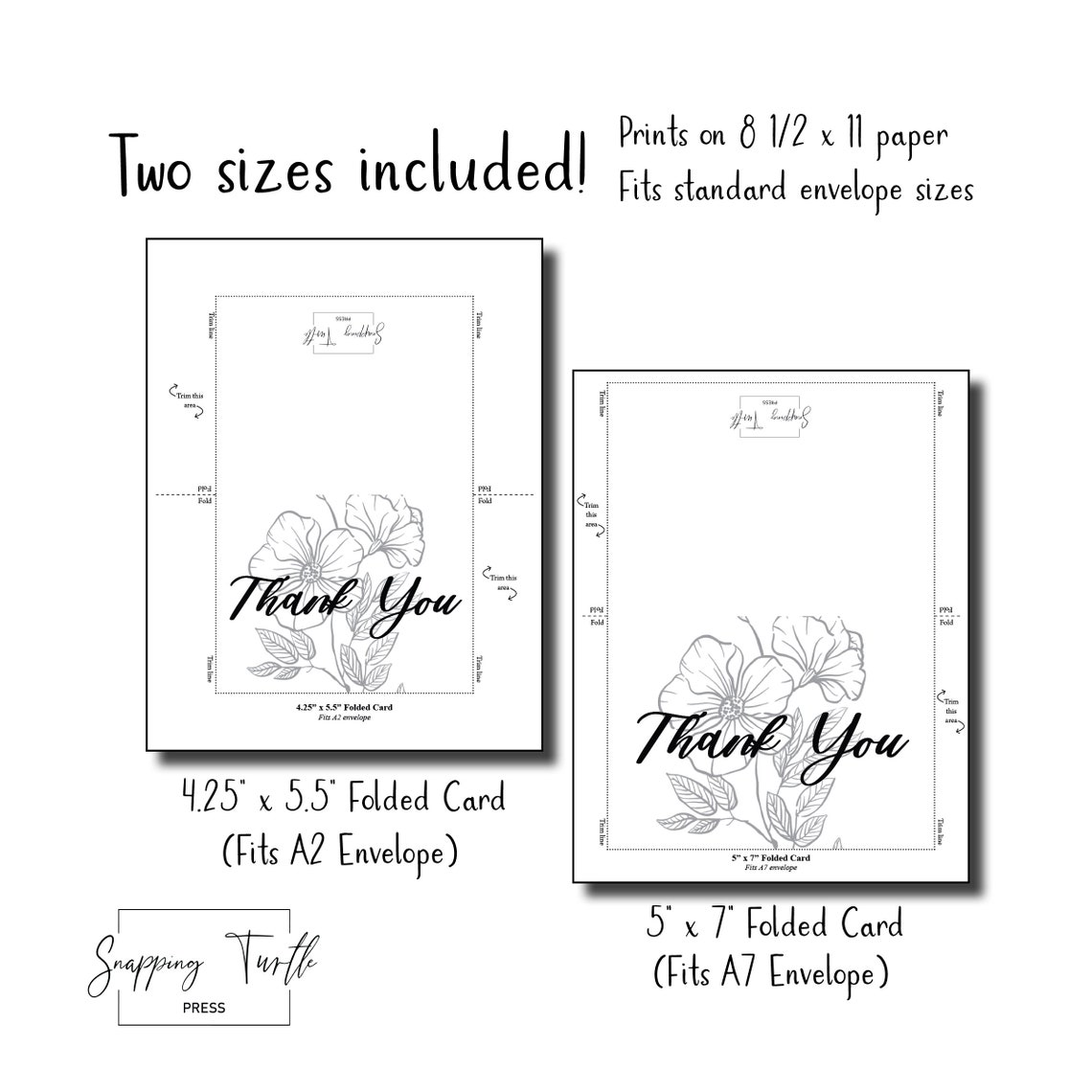 Thank You Note Printable Card, Instant Download PDF, DIY Card, Floral ...