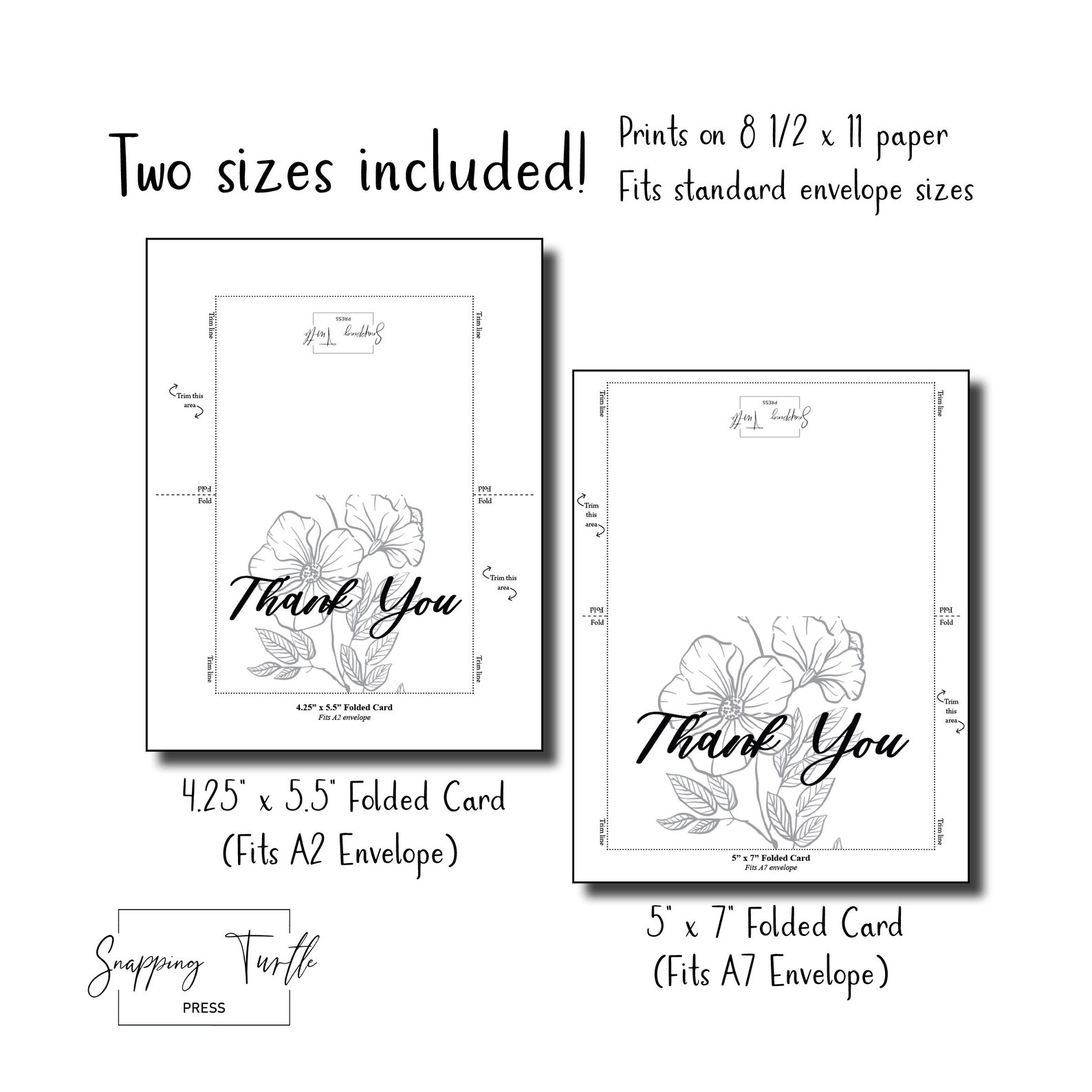 Thank You Note Printable Card, Instant Download PDF, DIY Card, Floral ...