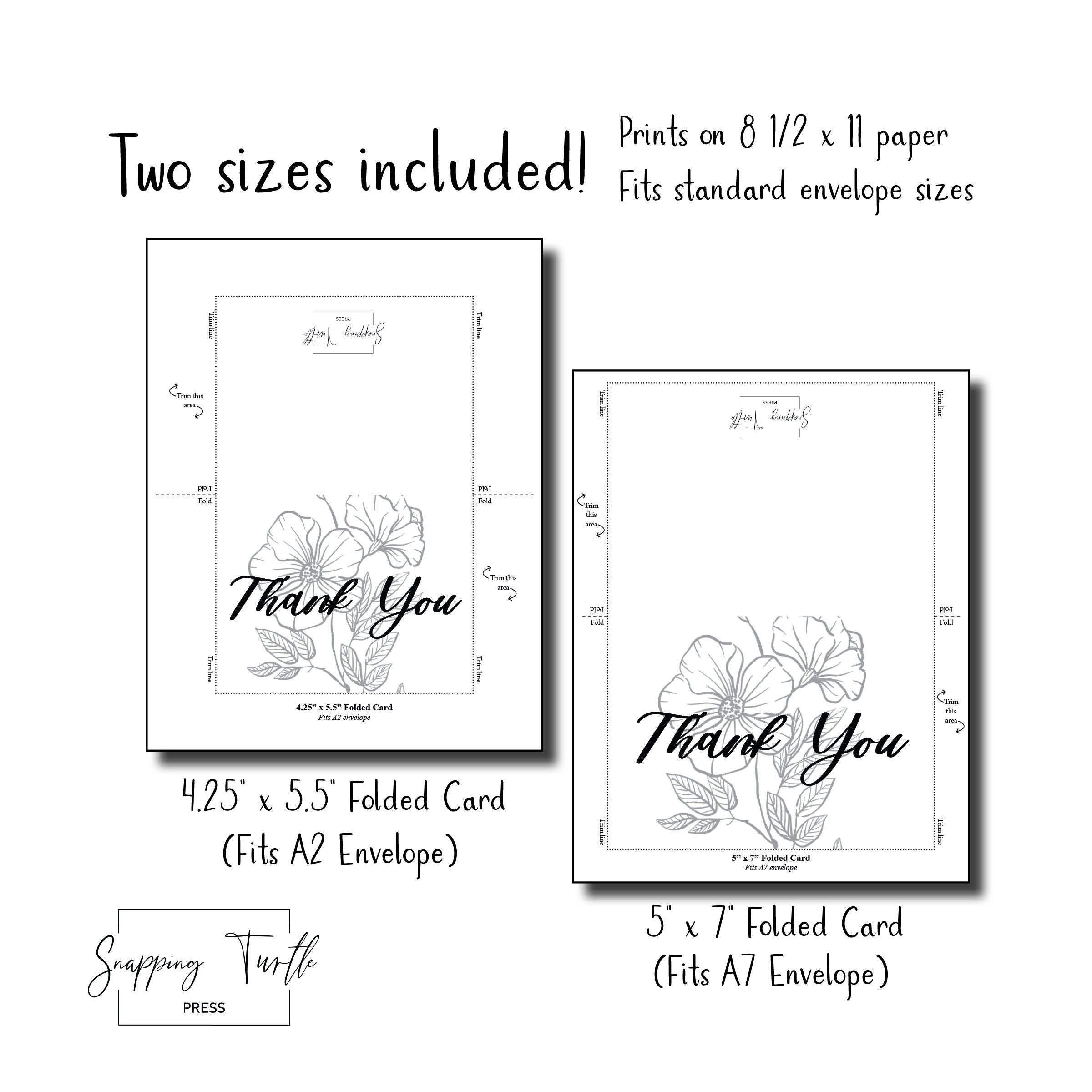 Thank You Note Printable Card, Instant Download PDF, DIY Card, Floral ...