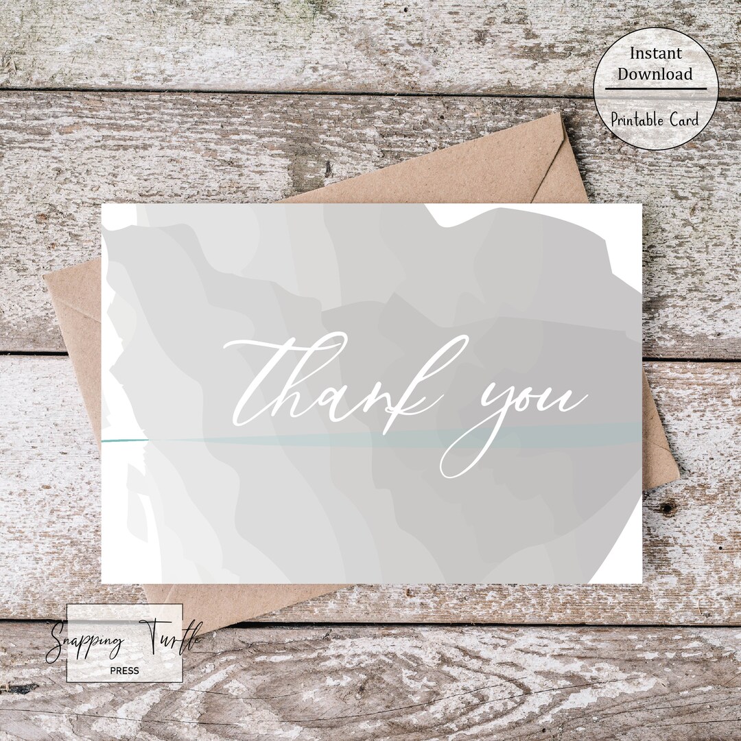 Thank You Printable Card, Instant Download PDF, DIY Card, Watercolor ...