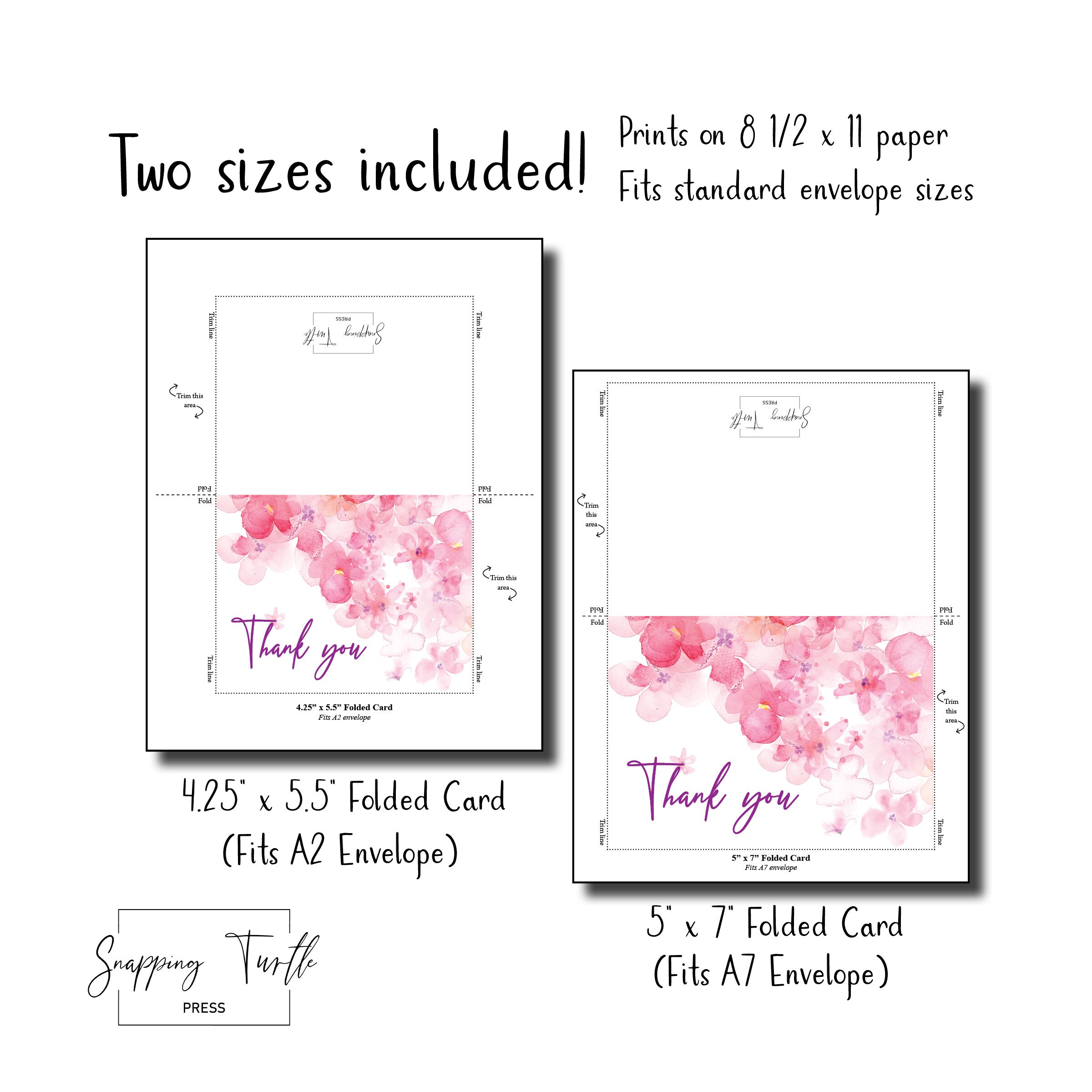 Printable Thank You Card, Instant Download PDF, DIY Card, Pink Floral ...