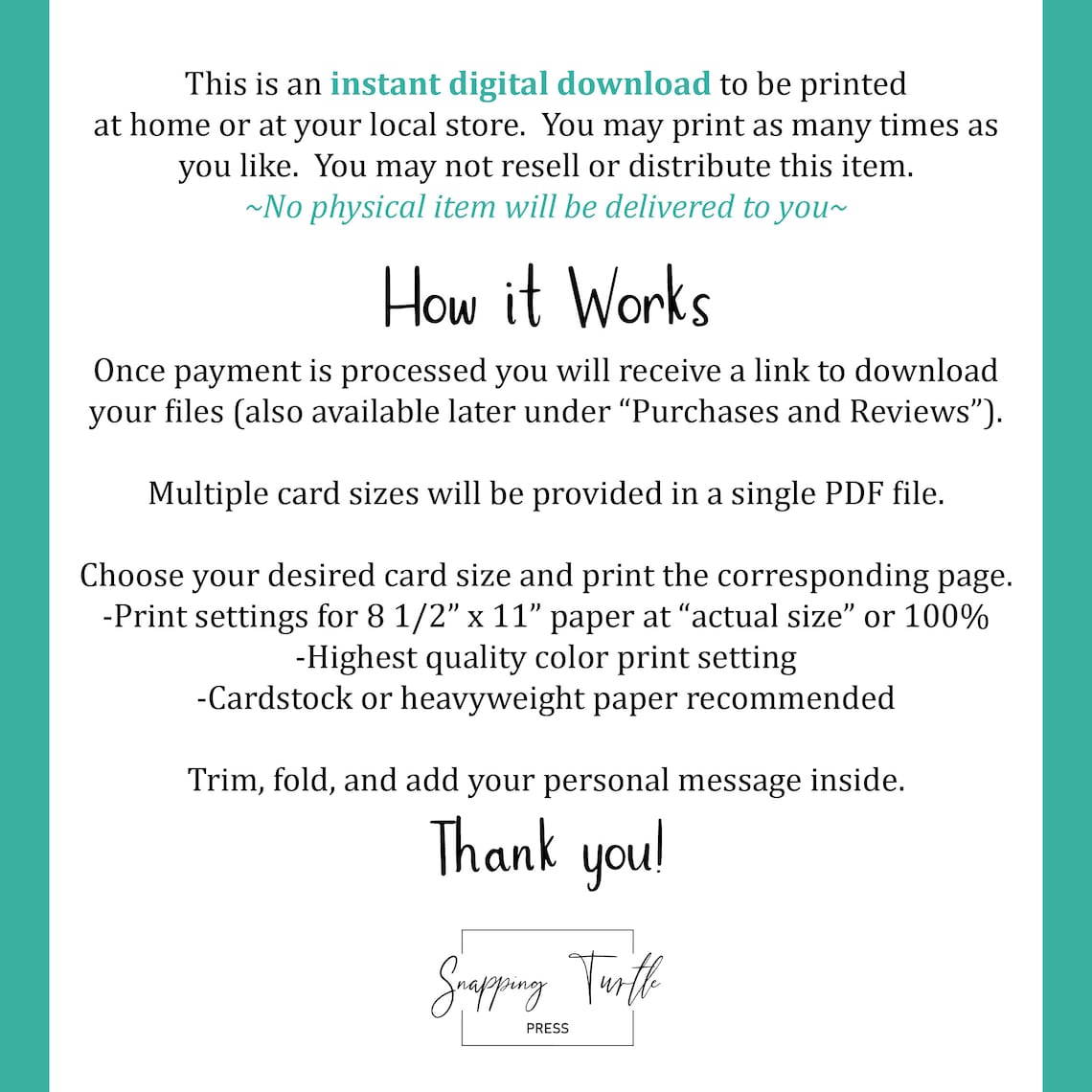 Thank You Note Printable Card, Instant Download PDF, DIY Card, Floral ...