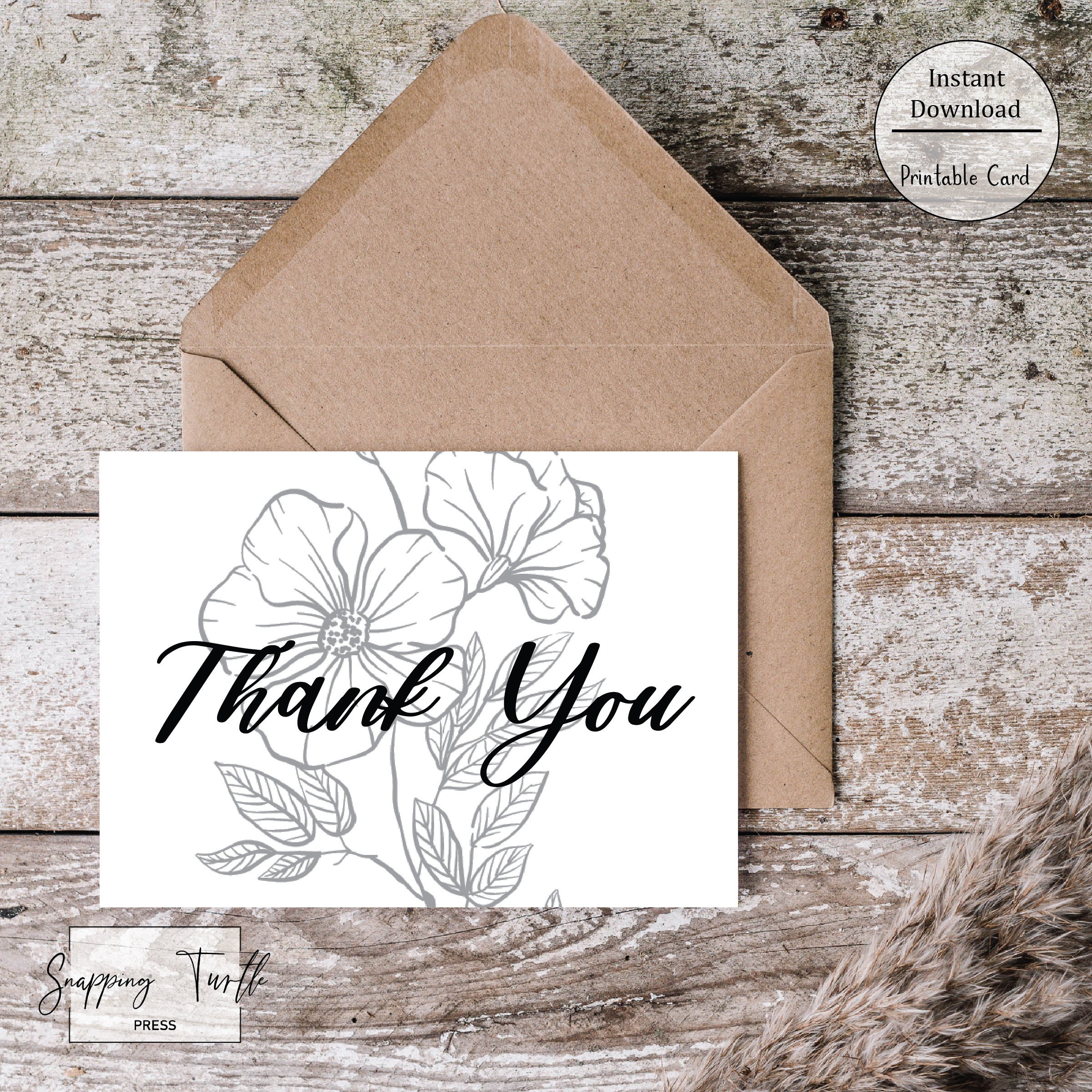 Thank You Note Printable Card, Instant Download PDF, DIY Card, Floral ...