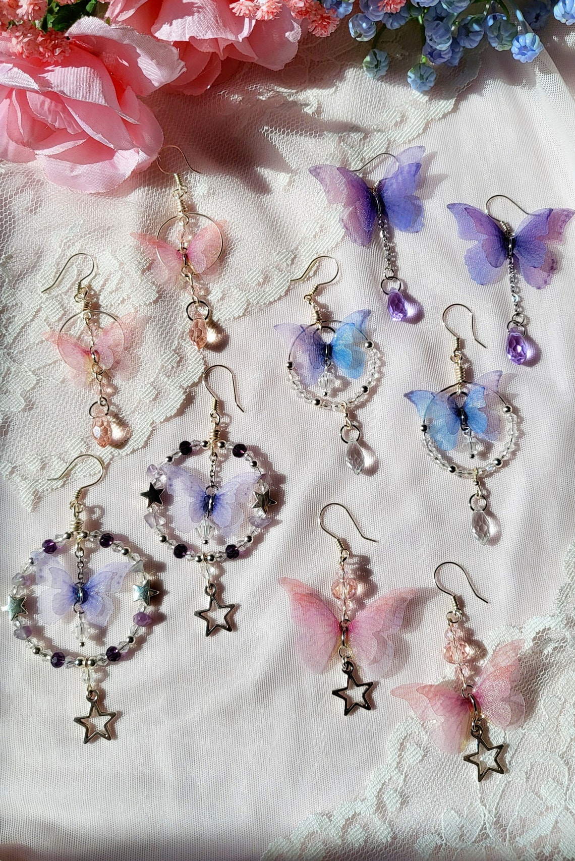 Geometric Pink Butterfly Drops - Etsy