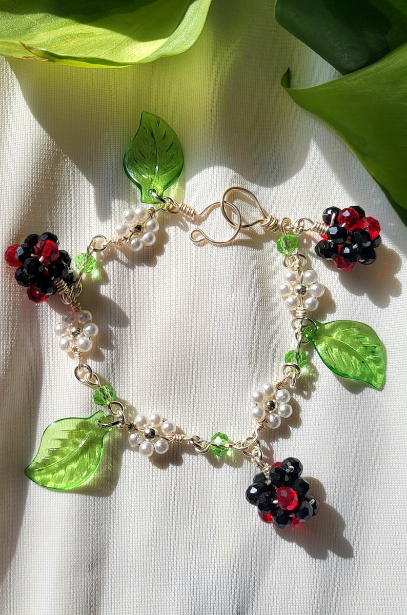 Raspberry Blackberry Pink Berry Flower Charm Bracelet - Etsy