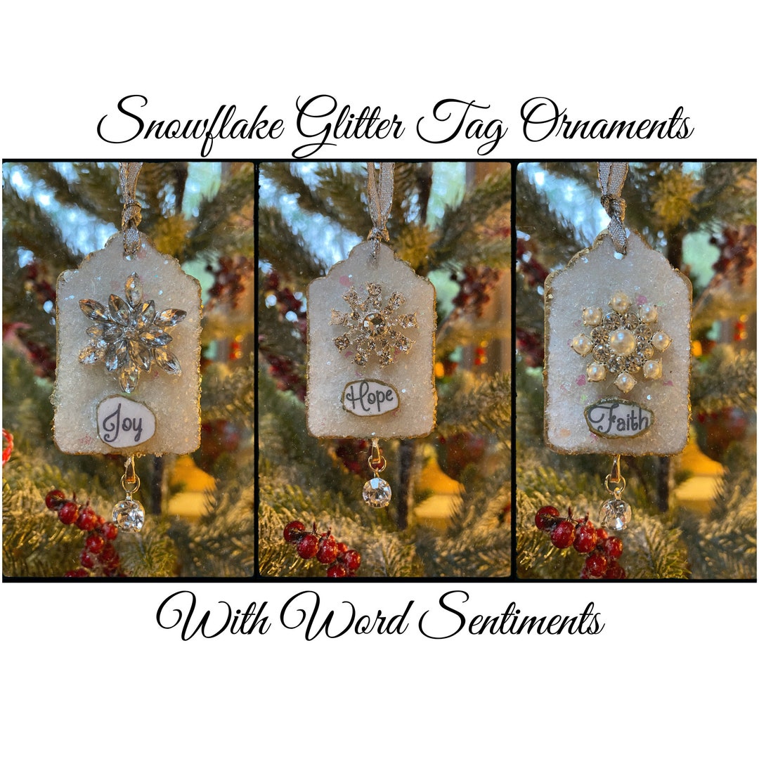 Snowflake Glitter Tag Ornaments With Word Sentiments - Etsy