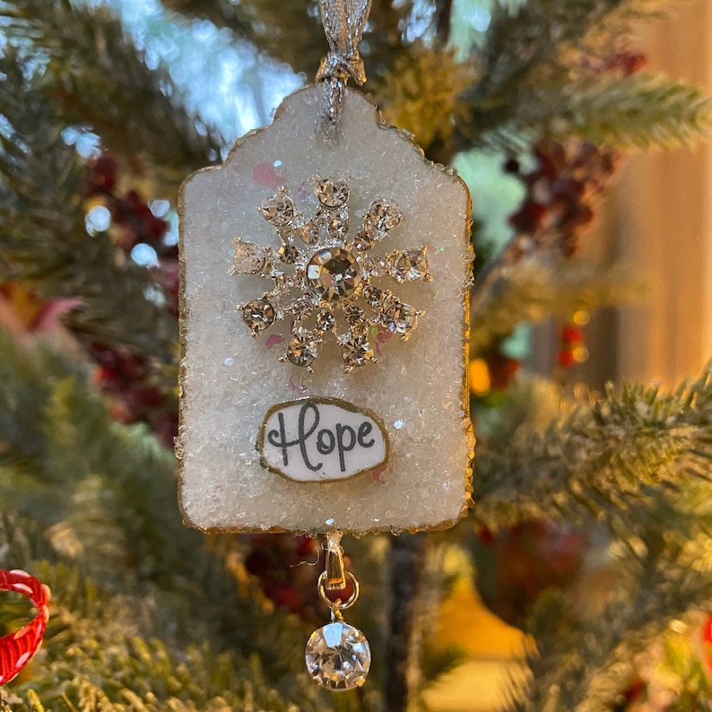 Snowflake Glitter Tag Ornaments With Word Sentiments - Etsy