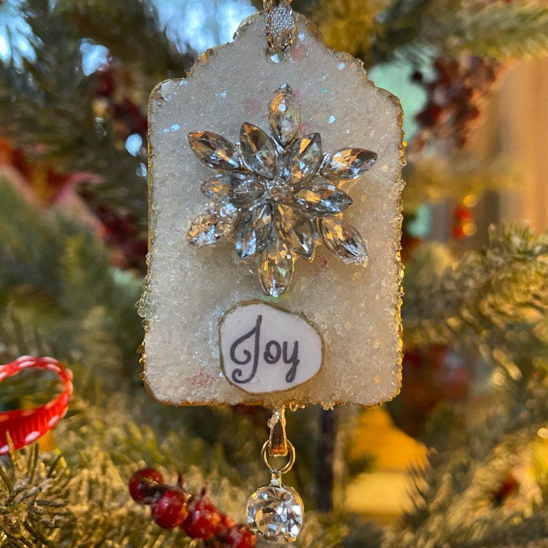 Snowflake Glitter Tag Ornaments With Word Sentiments - Etsy