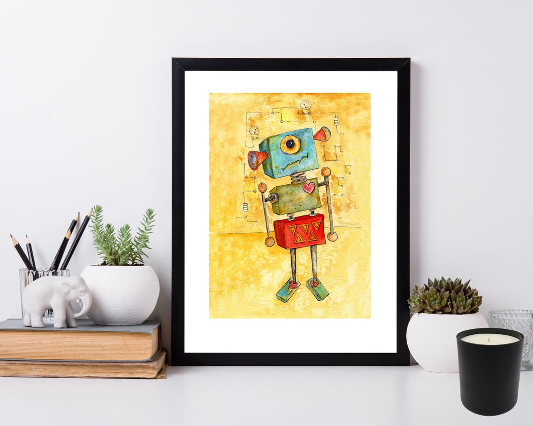 Robot, Fun, Whimsical, Children, Watercolor Print - Etsy