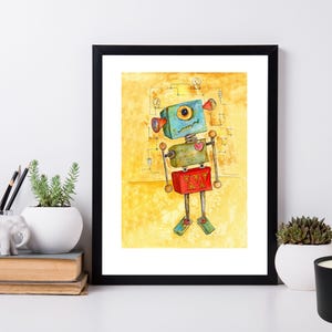 Robot, Fun, Whimsical, Children, Watercolor Print - Etsy
