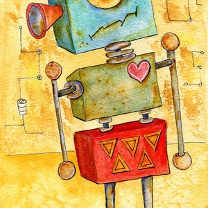 Robot, Fun, Whimsical, Children, Watercolor Print - Etsy