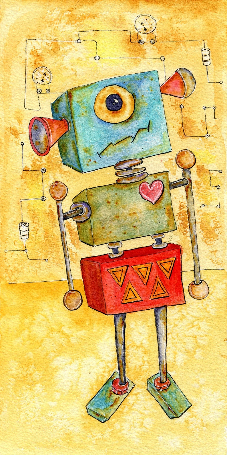 Robot, Fun, Whimsical, Children, Watercolor Print - Etsy